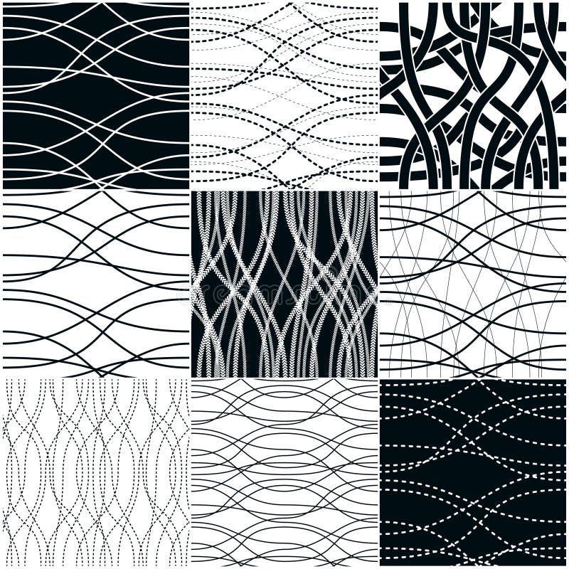 Tangled Curvy Lines Seamless Patterns Set, Vector Repeat Endless Stock ... Tangled Curvy Lines Seamless Patterns Set, Vector Repeat Endless Stock ...