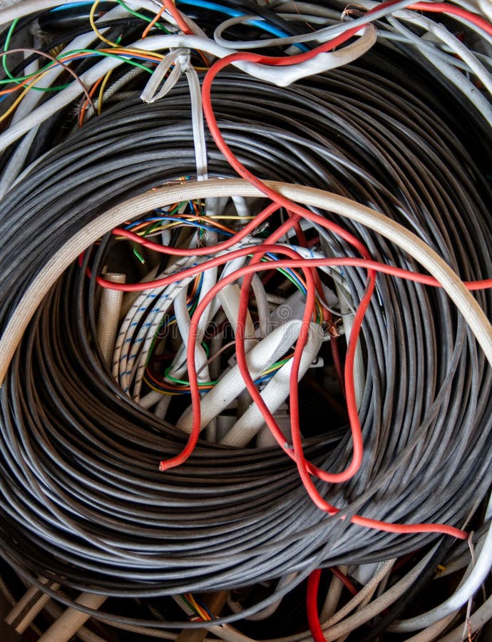 Tangled Electrical Cables of Different Types and Colors Stock Image ...