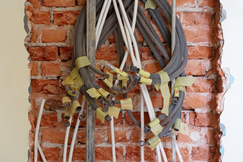 Tangled Electrical Conduits and Cables. Stock Photo - Image of copy ...