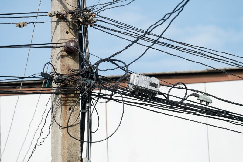 Tangled Electrical Wire on Electricity Post Stock Image - Image of ...