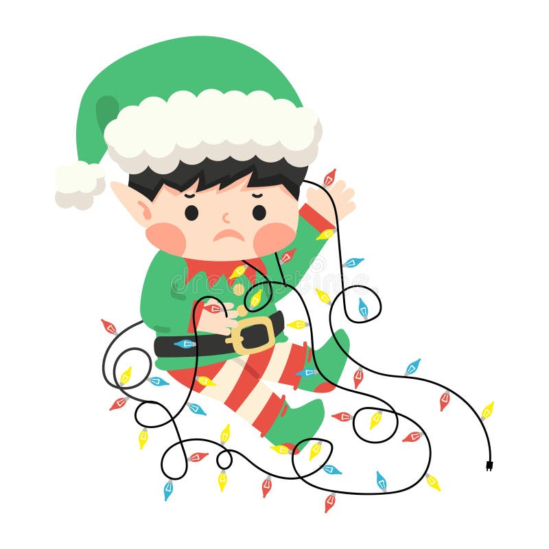 Tangled Elf with Christmas Lights Stock Vector - Illustration of ...