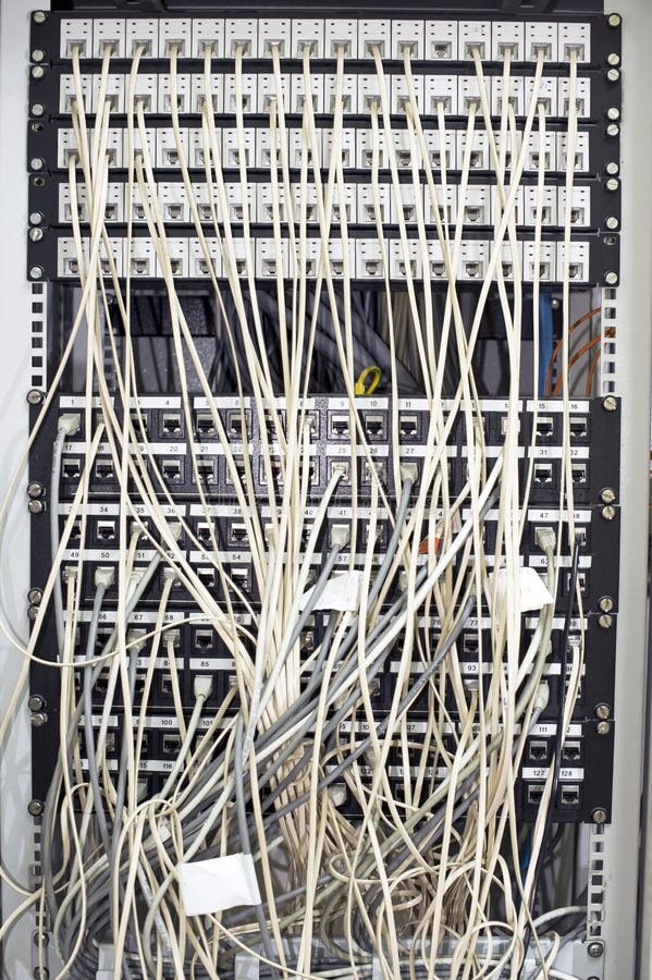 Tangled Ethernet Cables in a Server Rack with Network Switches. Stock ...