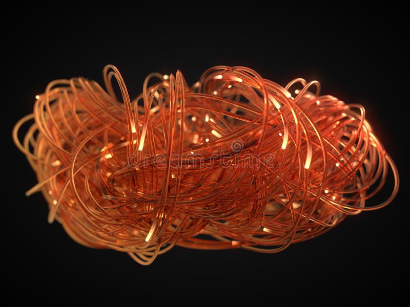 Tangled Fiber Optic Strings with Glowing Ends, 3D Illustration Stock ...