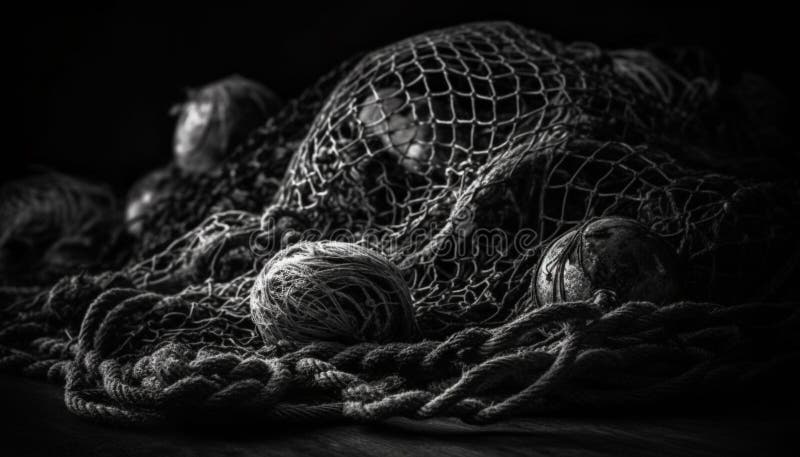 Tangled Fishing Net Catches Fish in Selective Focus Still Life ...