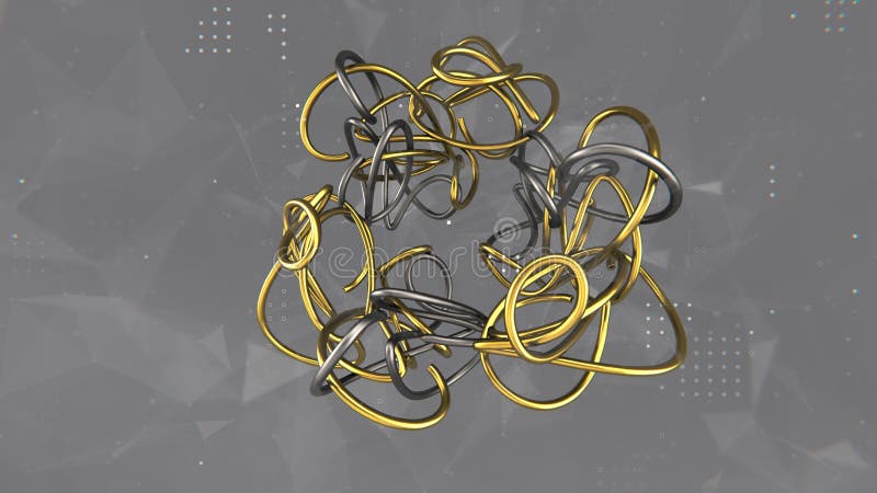 Tangled Gold and Steel Wire. Technological Background Illustration 3d ...