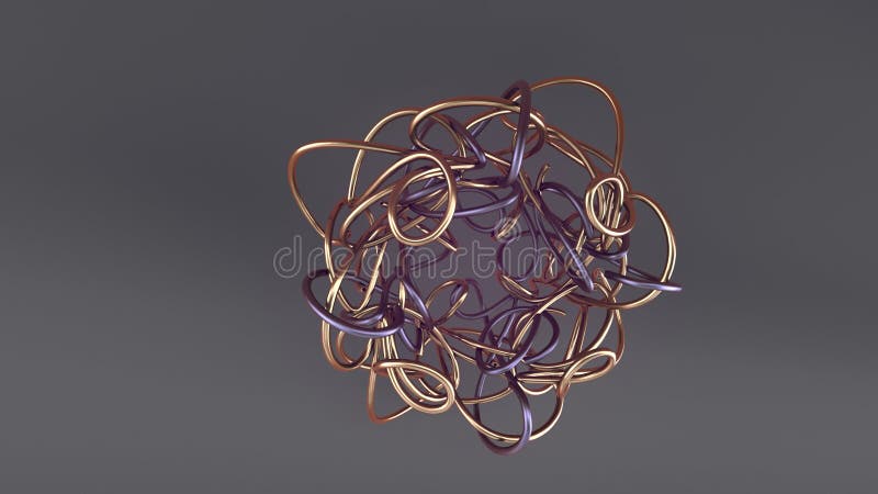 Tangled Gold and Steel Wire. Technological Background Illustration 3d ...