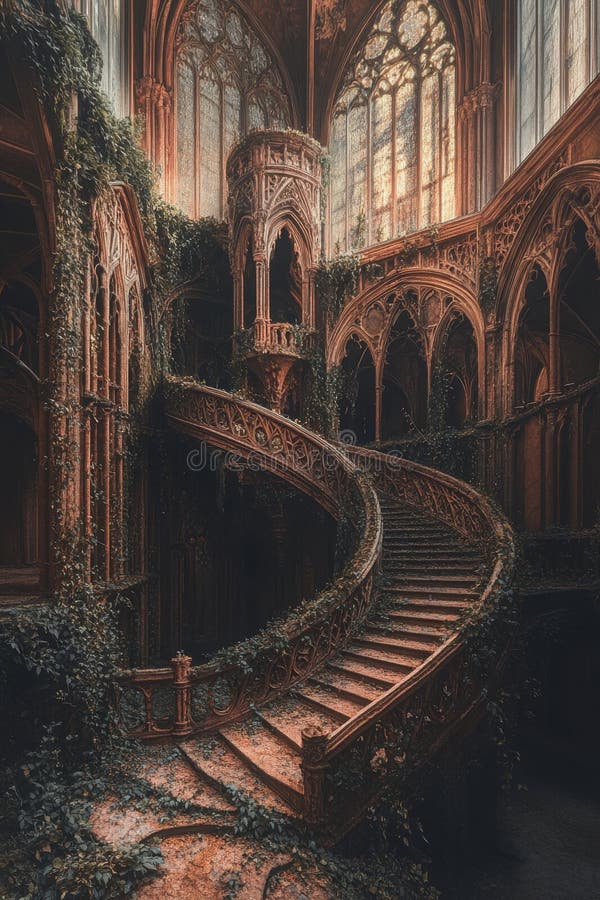 A Tangled Gothic Stairway Winds Up To an Old Castle Stock Photo - Image ...