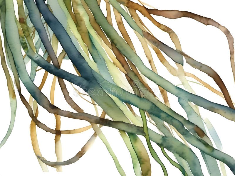 Tangled Kelp Strands in Watercolor Stock Illustration - Illustration of ...