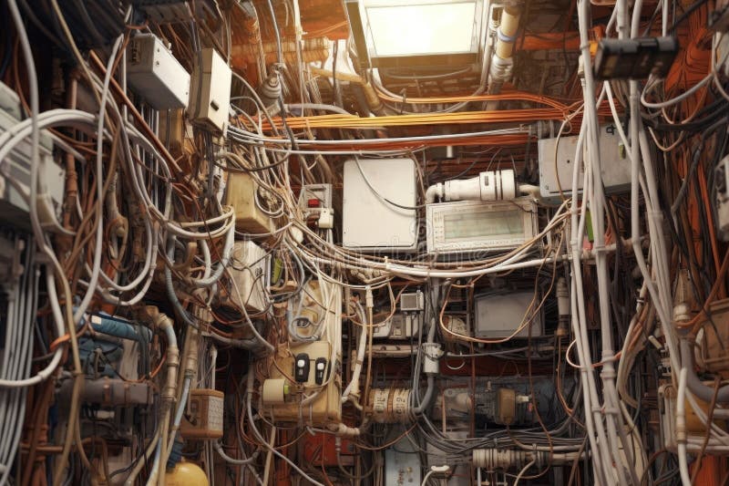 Tangled Mess of Cables and Broken Parts in Zero Gravity Stock ...