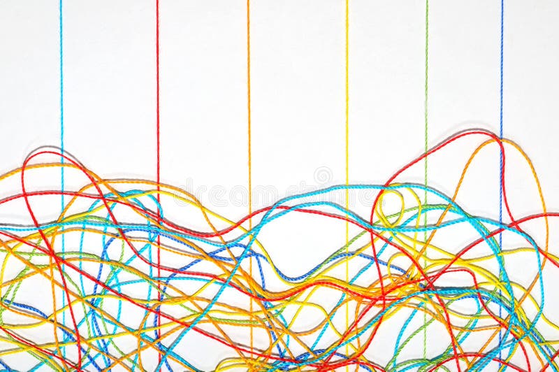 Tangled, Multicolored, Crochet-knitting Threads in the Form of Lines ...