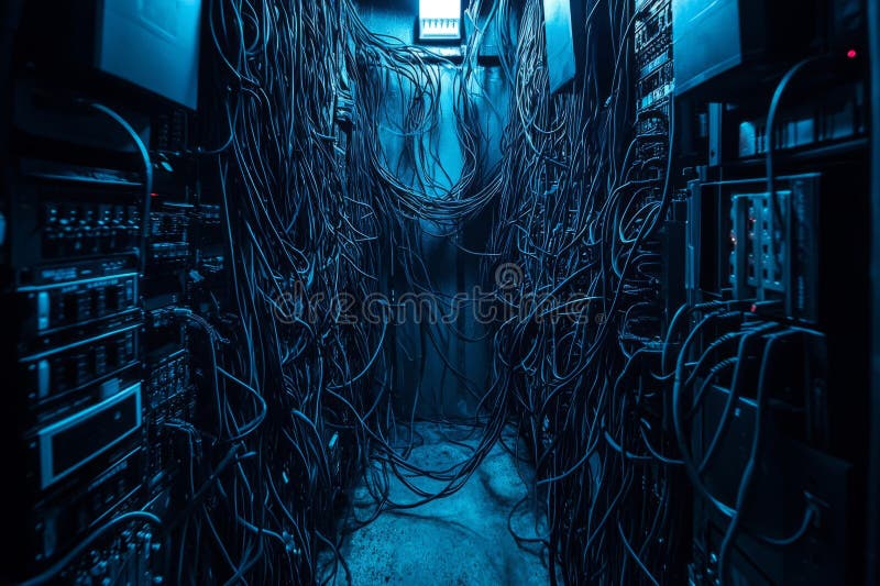 Tangled Network Cables Create a Chaotic Scene in a Server Room ...