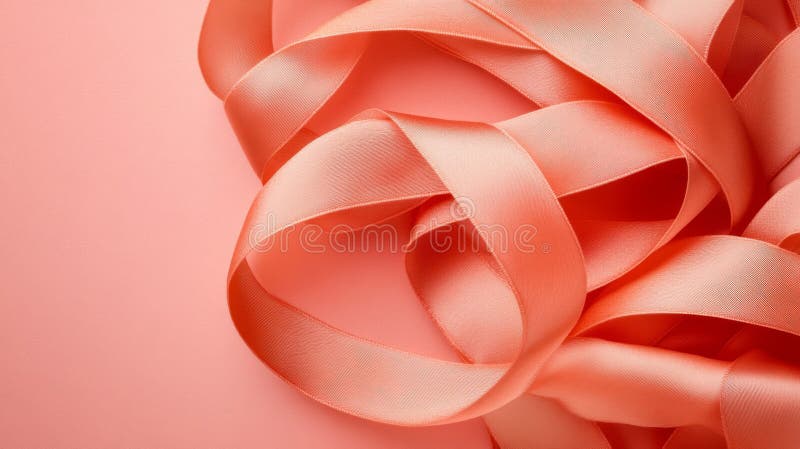Tangled Peach Color Ribbon on Light Pink Textile Background with Soft ...