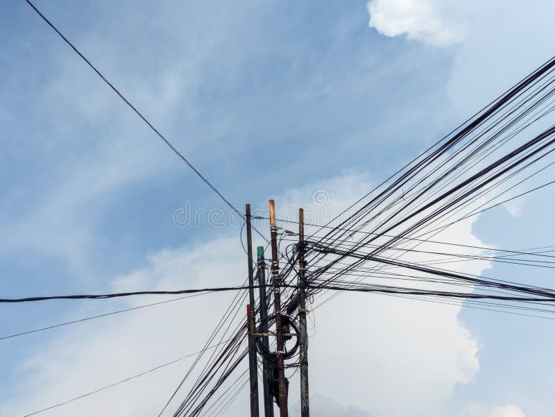 Tangled Power Lines in Tegal Stock Photo - Image of tegal, distribution ...