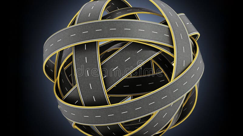 Tangled Roads Forming a Sphere. 3D Illustration Stock Illustration ...