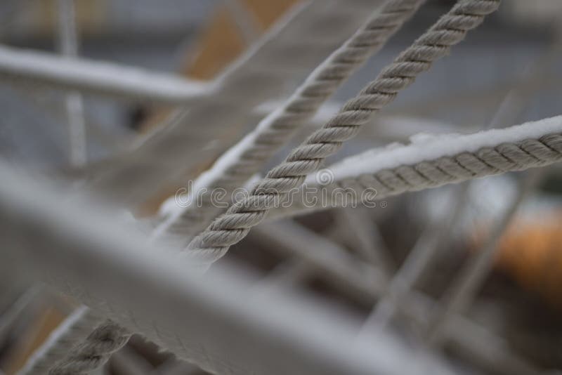 Tangled Ropes. Crossing Ropes. Texture of Thread in Snow. Labyrinth of ...
