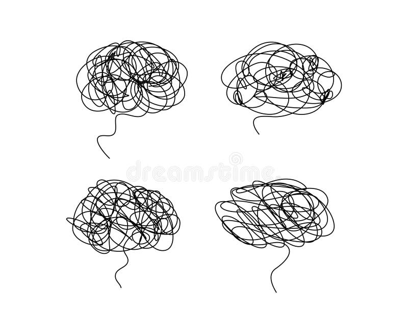 Tangled Scribble Brain Doodle Outline Icon Sign Hand Drawn Ink Sketch ...