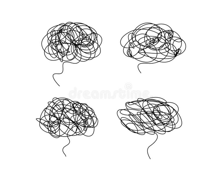 Tangled Scribble Brain Doodle Outline Icon Sign Hand Drawn Ink Sketch ...