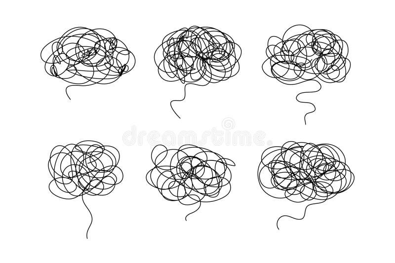 Tangled Scribble Brain Doodle Outline Icon Sign Hand Drawn Ink Sketch ...