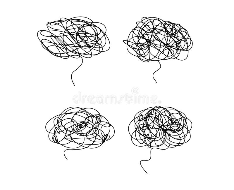 Tangled Scribble Brain Doodle Outline Icon Sign Hand Drawn Ink Sketch ...