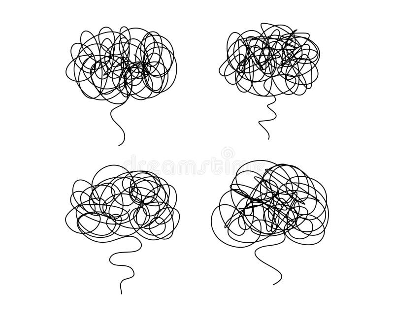 Tangled Scribble Brain Doodle Outline Icon Sign Hand Drawn Ink Sketch ...