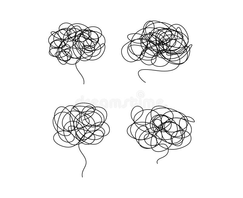 Tangled Scribble Brain Doodle Outline Icon Sign Hand Drawn Ink Sketch ...