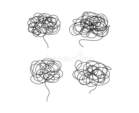 Tangled Scribble Brain Doodle Outline Icon Sign Hand Drawn Ink Sketch ...
