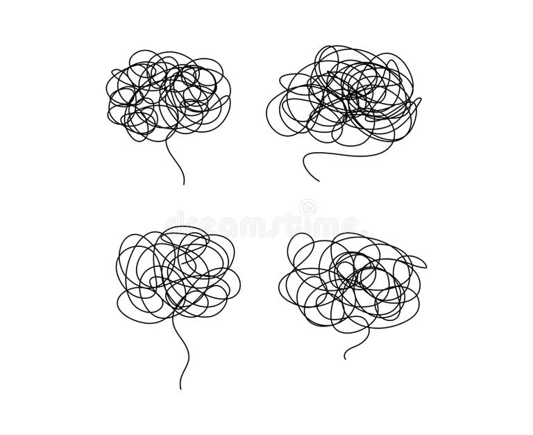 Tangled Scribble Brain Doodle Outline Icon Sign Hand Drawn Ink Sketch ...