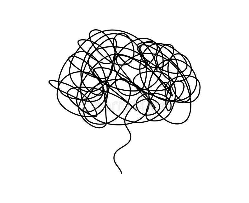 Tangled Scribble Brain Doodle Outline Icon Sign Hand Drawn Ink Sketch ...