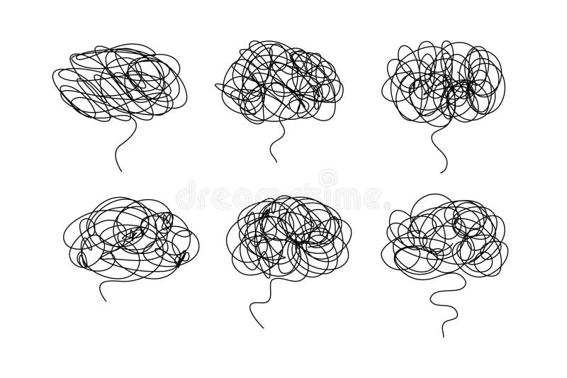 Tangled Scribble Brain Doodle Outline Icon Sign Hand Drawn Ink Sketch ...
