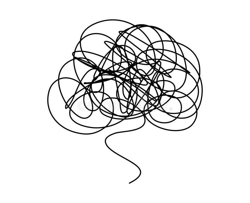 Tangled Scribble Brain Doodle Outline Icon Sign Hand Drawn Ink Sketch ...