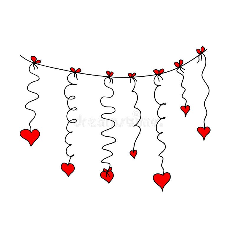 Tangled Scribbled Hearts Hanging on a String, Hand Drawn with Thin Line ...