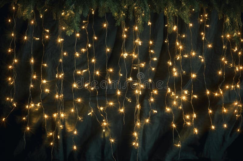 Tangled String of Twinkling Lights with a Dark Background Stock ...