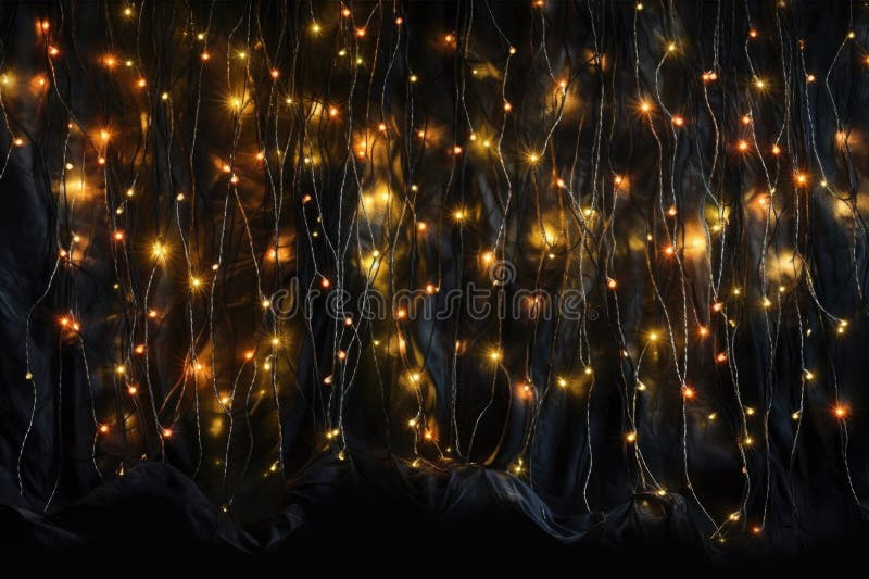 Tangled String of Twinkling Lights with a Dark Background Stock ...