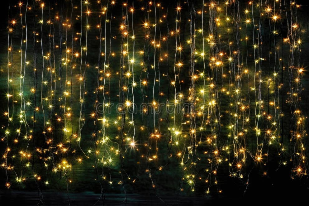 Tangled String of Twinkling Lights with a Dark Background Stock ...