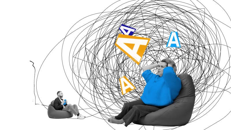 Tangled Thoughts. Woman Visiting Psychotherapist for Help. Endless Flow ...