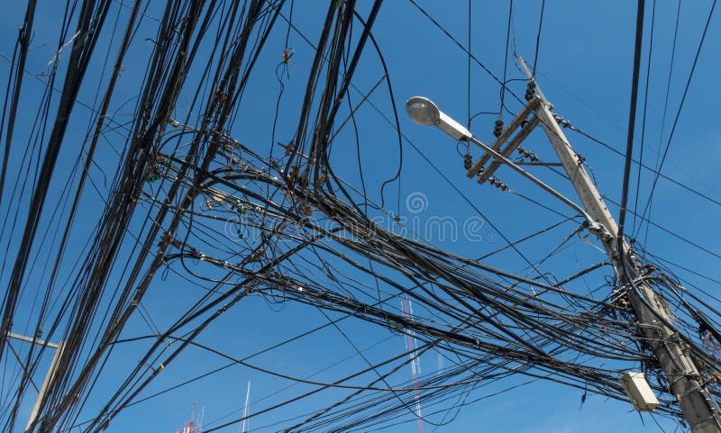 Tangled up electric wires stock photo. Image of dangerous - 92141326
