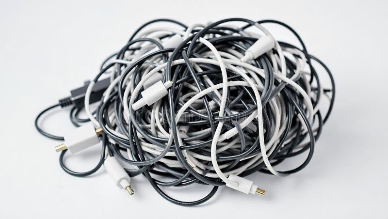 A Tangled Web of Tech Unorganized Charging Cables and Wires Create a ...