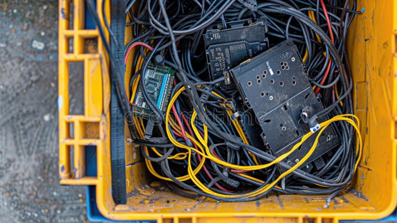 A Tangled Web of Wires in a Yellow Container Stock Photo - Image of ...