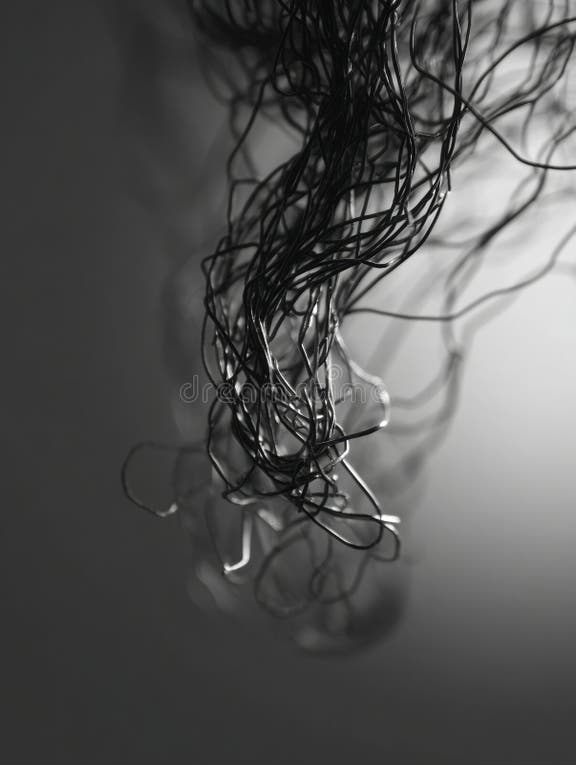 Tangled Wire Mass Expands in a Shadowed Background Creating an Abstract ...