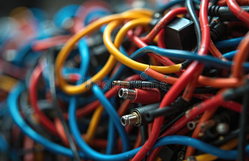 Tangled Wires Create Complex Network Connections. Twisted Colorful ...