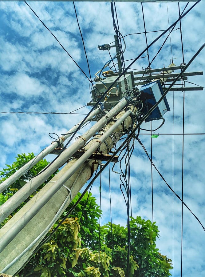 Tangled Wires at Electric Tower in the Morning Stock Image - Image of ...