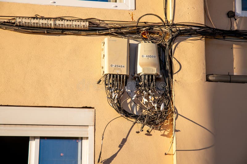 Tangled Wires and Electrical Boxes on Urban Wall Editorial Stock Photo ...