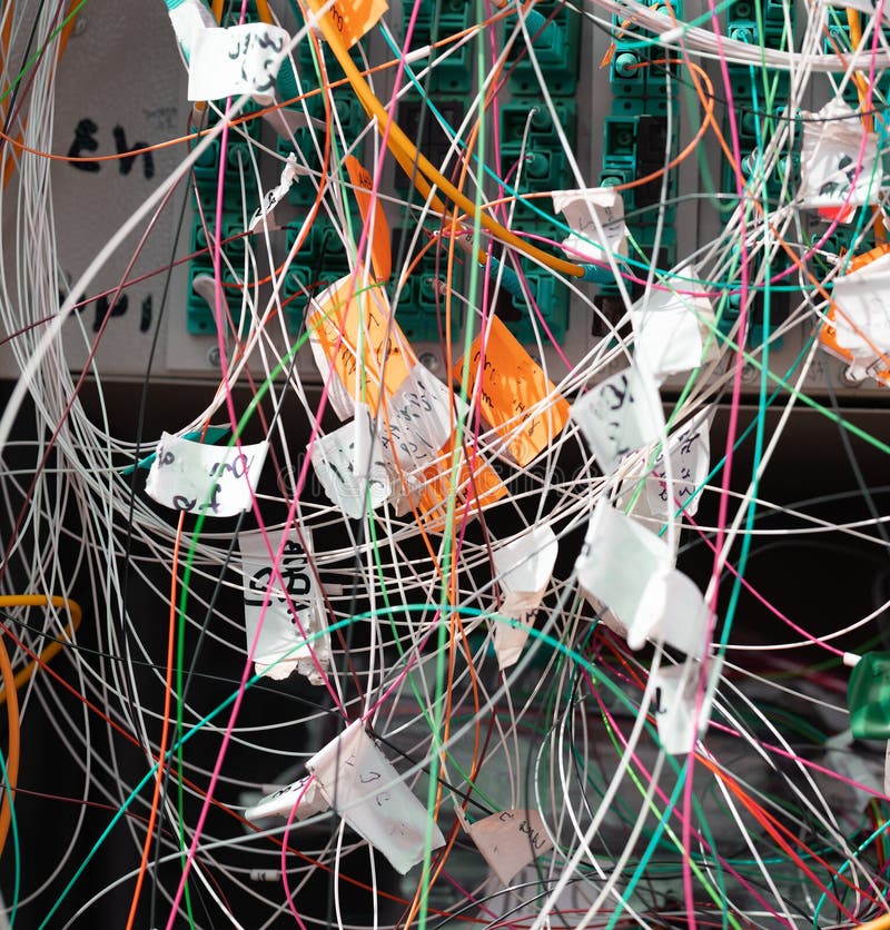 Tangled Wires in Electrical Cabinet. Electric and Mains Wires are ...