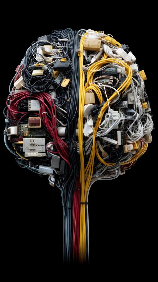 Tangled Wires Form Brain Shape, Symbolizing Mental Overload Stock ...