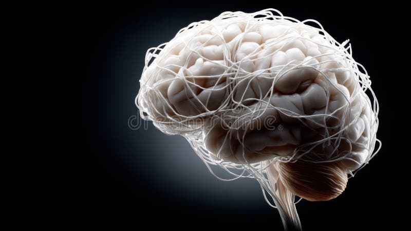 Tangled Wires Form Brain Shape, Symbolizing Mental Overload Stock ...