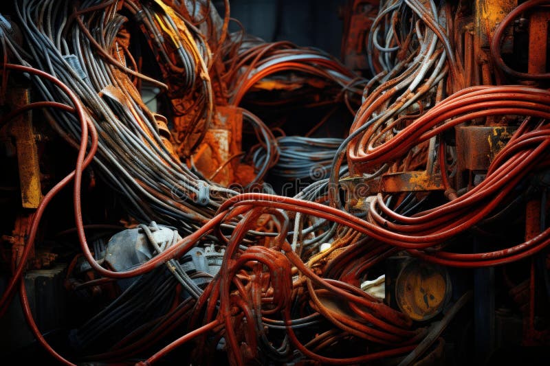 Tangled Wires and Hoses in a Complex Industrial Setting Stock Photo ...