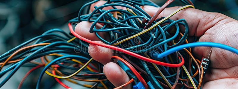 Tangled Wires in a Person& X27;s Hand. Selective Focus Stock Photo ...