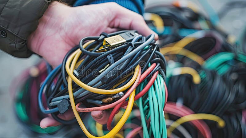 Tangled Wires in a Person& X27;s Hand. Selective Focus Stock Image ...