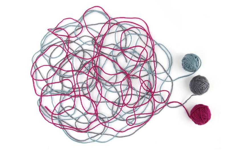 Tangled Wool Threads Isolated on White Background. Stock Image - Image ...