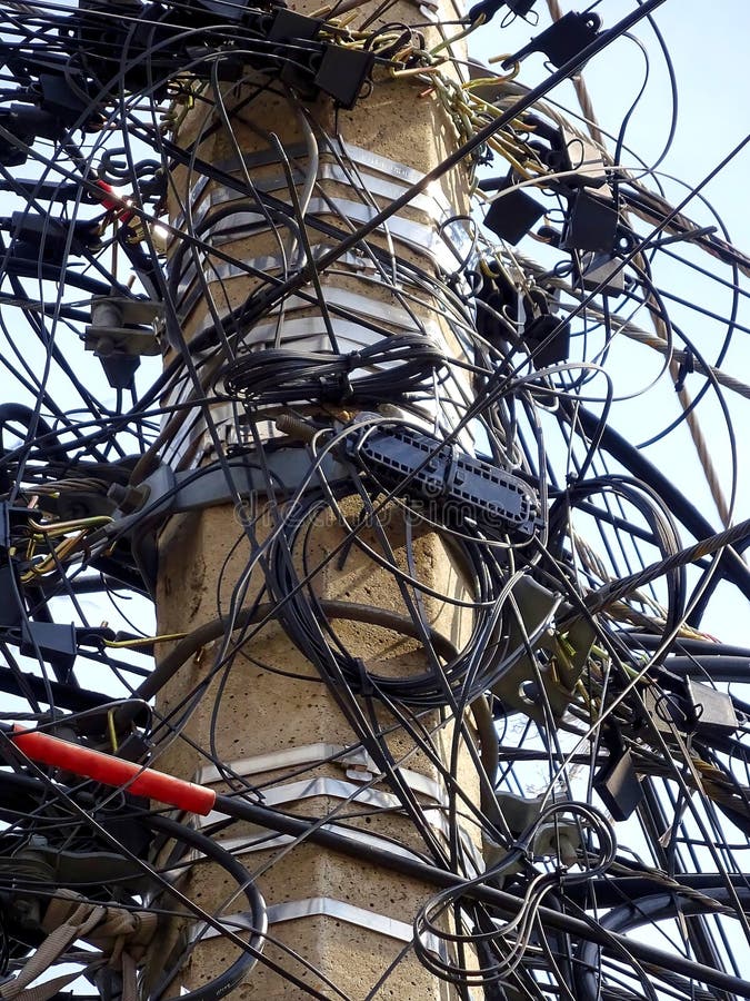 Tangled Wore in Power Pole. Chaos Concept Stock Image - Image of line ...